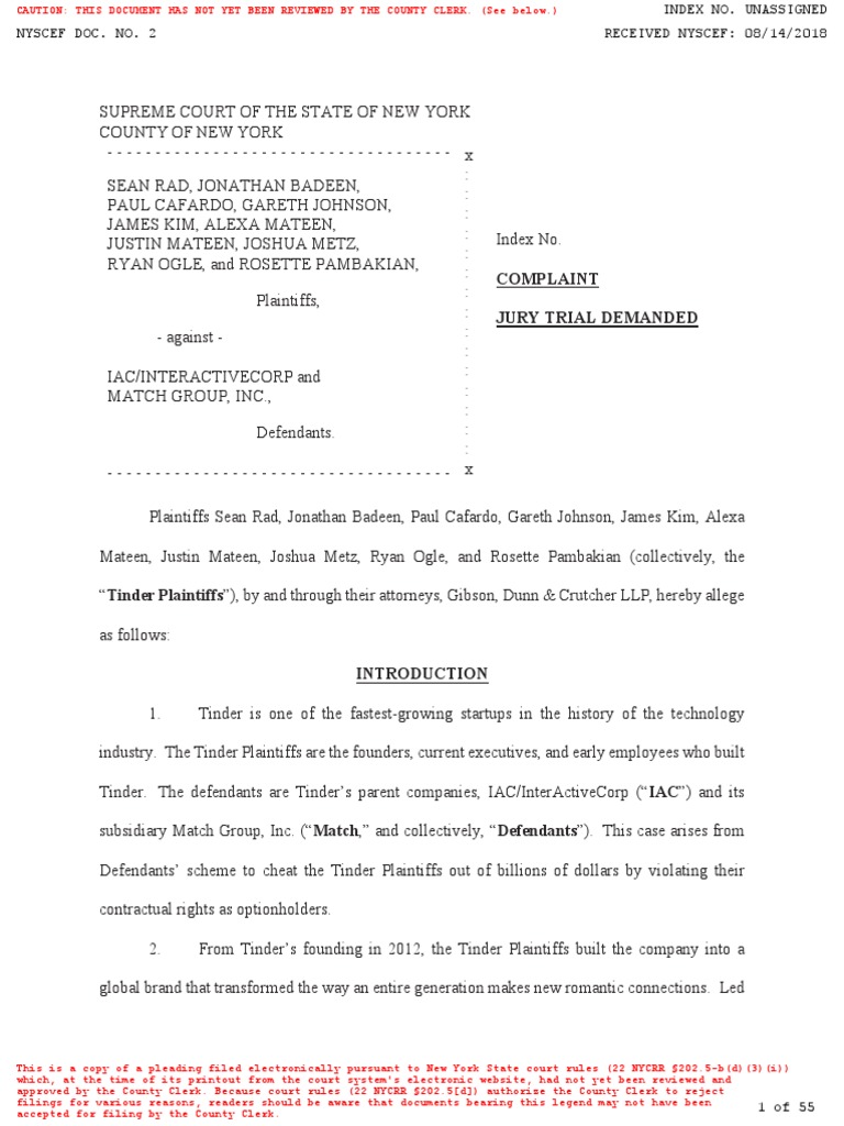 Tinder Founder Lawsuit | PDF