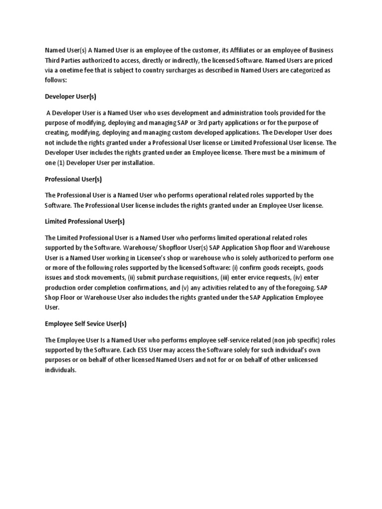 Understanding Named User Licenses in SAP | PDF | Business | Finance ...