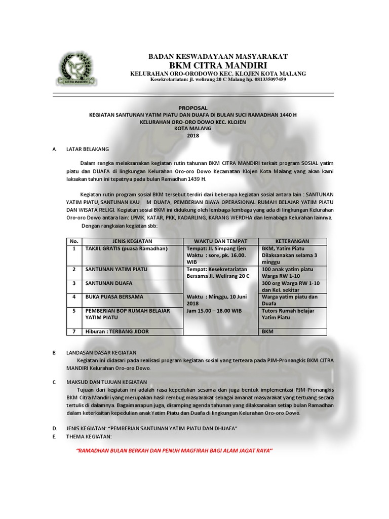 Proposal Kegiatan Sosial BKM | PDF