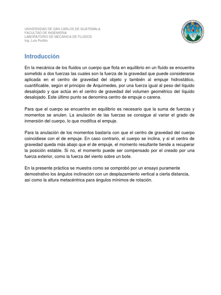 Cálculo Teórico Del Metacentro | PDF | Cantidad | Física Aplicada e ...