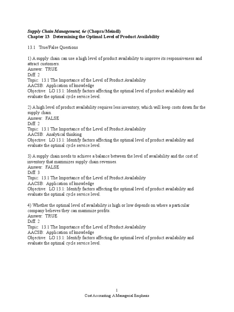 SCM - Test Bank | PDF | Inventory | Supply Chain