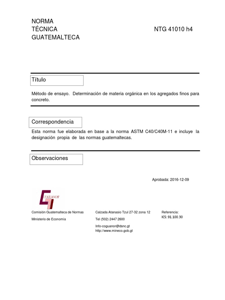 Norma NTG 41010 h4 Astm c40c40m-11 | PDF | Guatemala | Hormigón Norma NTG 41010 h4 Astm c40c40m-11 | PDF | Guatemala | Hormigón