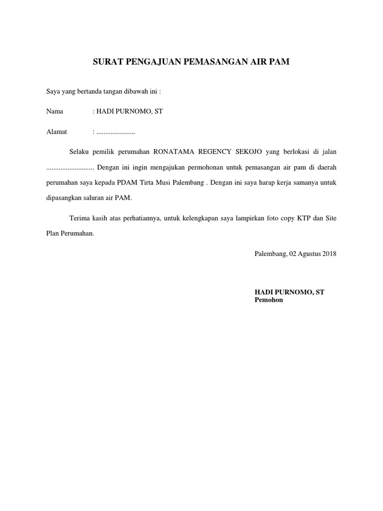 Surat Pengajuan Pemasangan Air Pam | PDF
