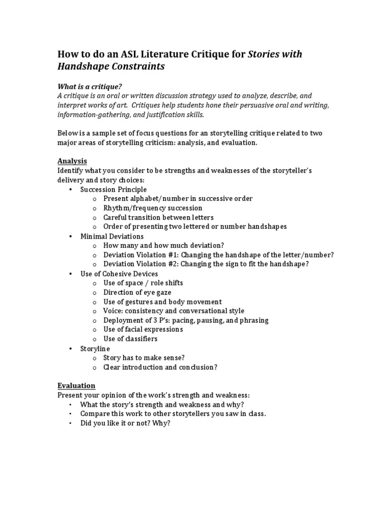 How To Do An Asl Literature Critique For Stories With Handshape ...