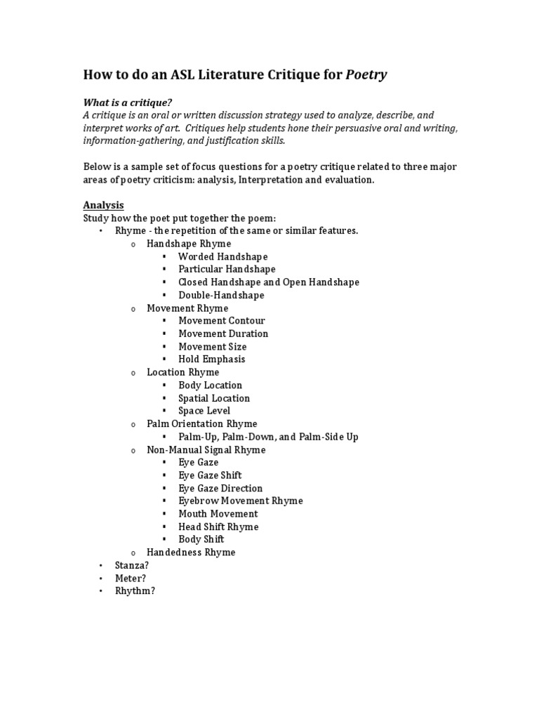 How To Do An Asl Literature Critique For Poetry | PDF | American Sign ...