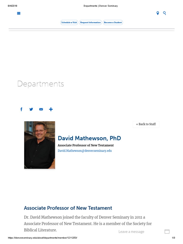 David Mathewson Denver Seminary Bio | PDF | Bible | Religious Texts
