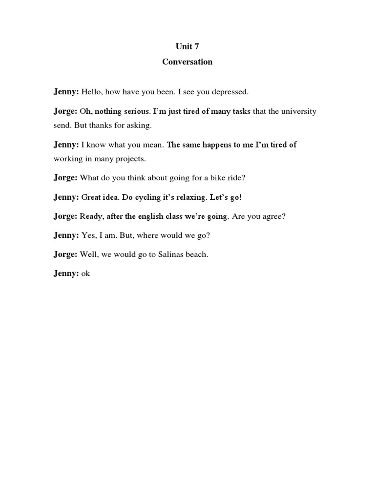 Conversation Unit 7 | PDF