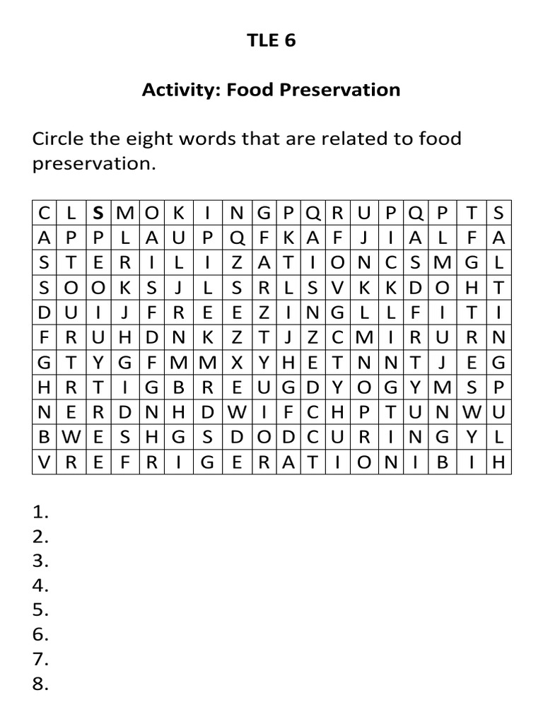 Food Preservation Word Search Activity | PDF
