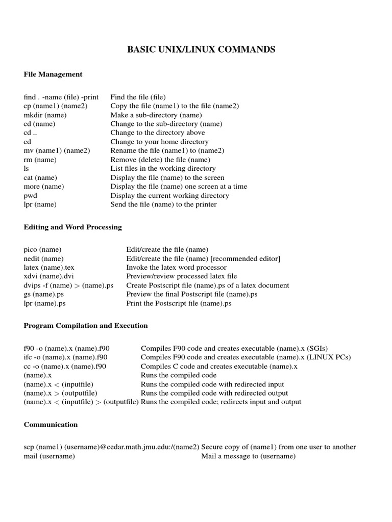 Basic Unix/Linux Commands: File Management | PDF