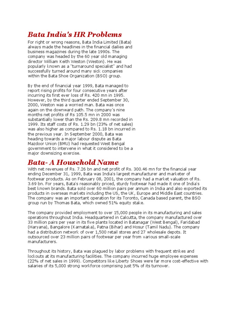 Bata India - HR Problems | Download Free PDF | Strike Action | Employment