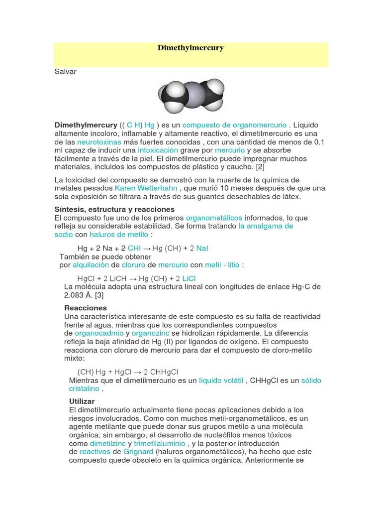 Dimethyl Mercury | PDF | Mercurio (Elemento) | Toxicología