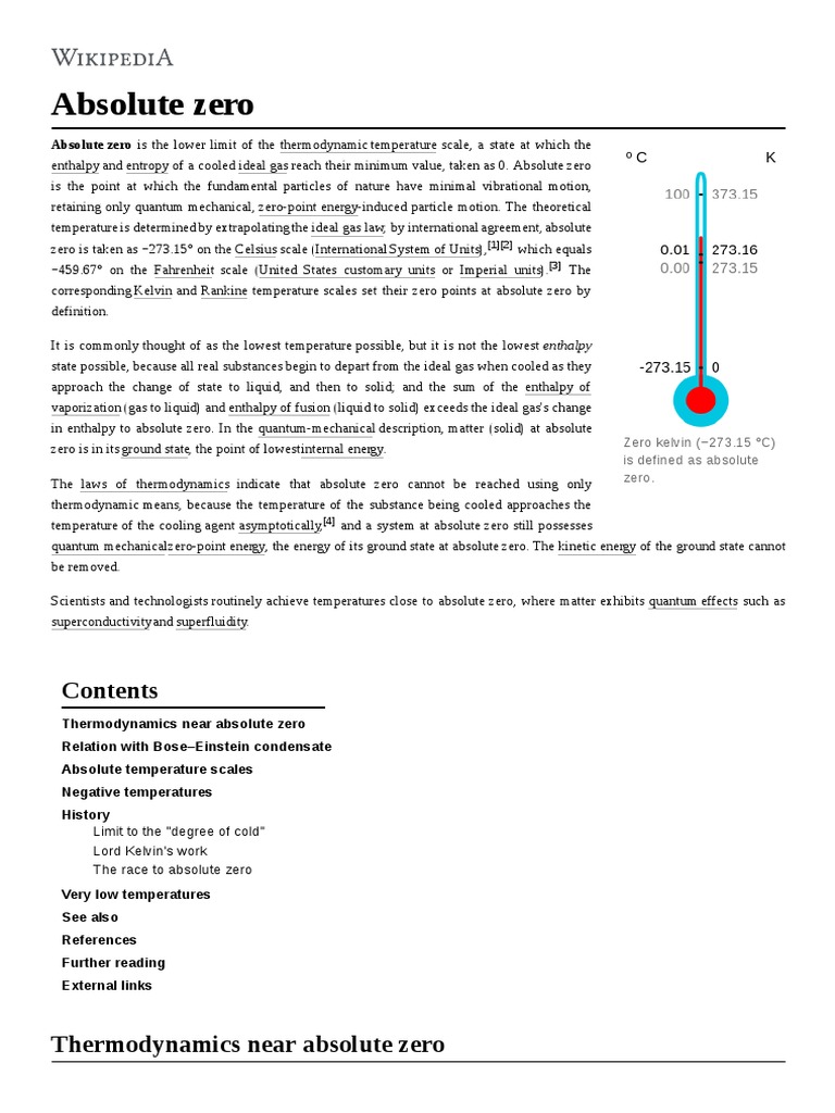 Absolute Zero | PDF | Temperature | Atmospheric Thermodynamics