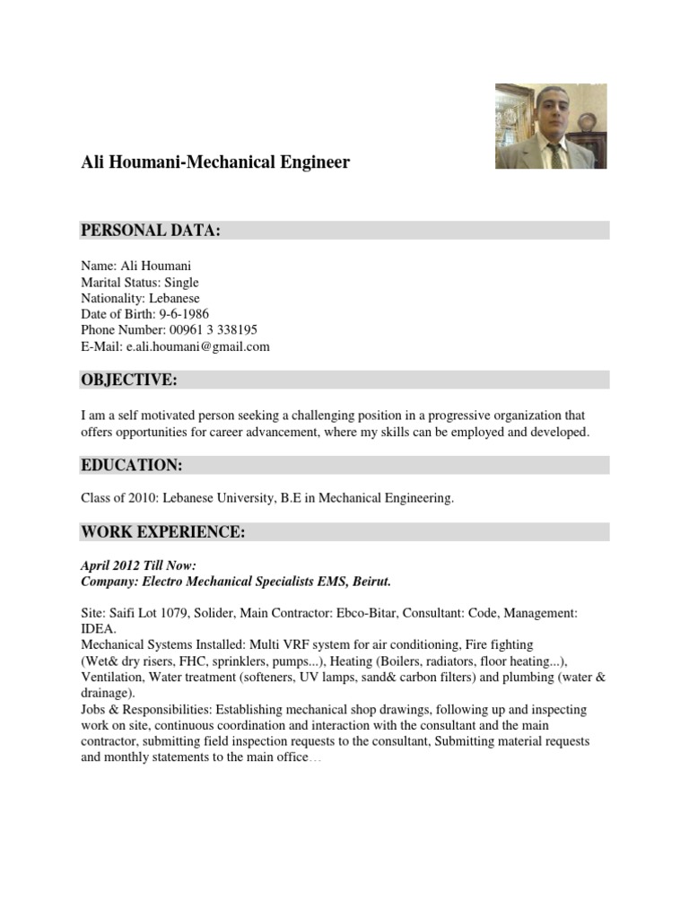 Eng Ali Houmani-CV | PDF | Hvac | Building Engineering