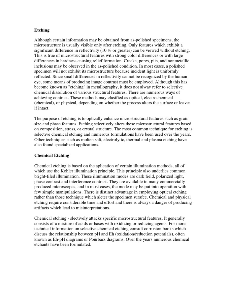 Etching Techniques in Metallography | PDF | Electrochemistry ...