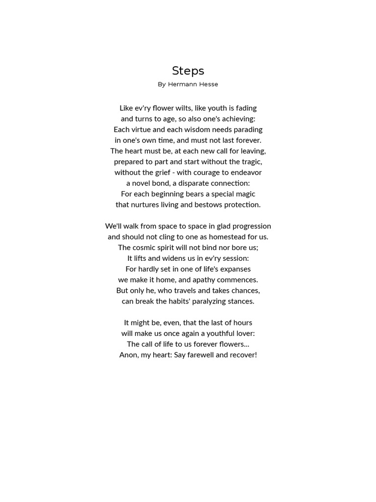 Hermann Hesse's "Steps" Poem Analysis | PDF
