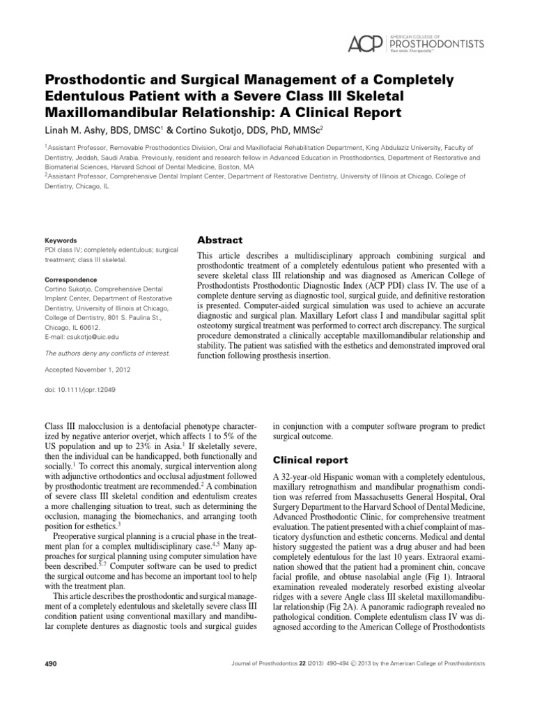 Prosthodontic and Surgical Management of A Completely PDF | PDF ...
