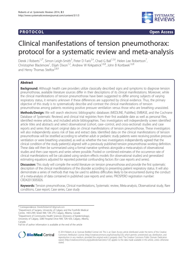 Clinical Manifestations of Tension Pneumothorax: Protocol For A ...