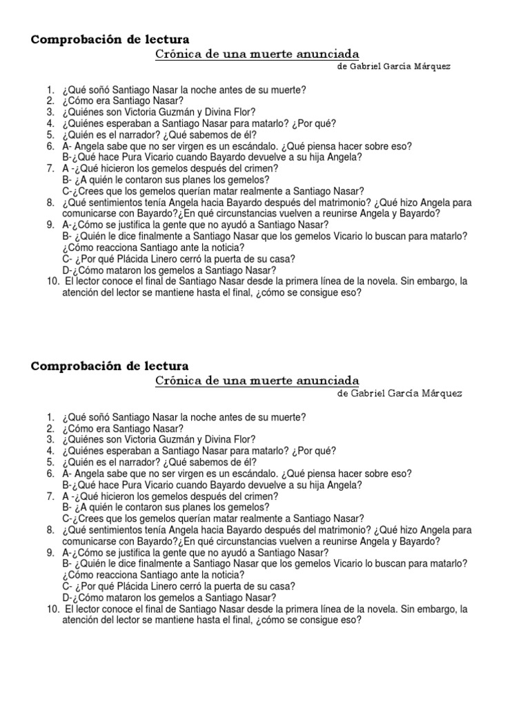 GarciaMarquez - Crónica de Una Muerte Anunciada | PDF | Ocio