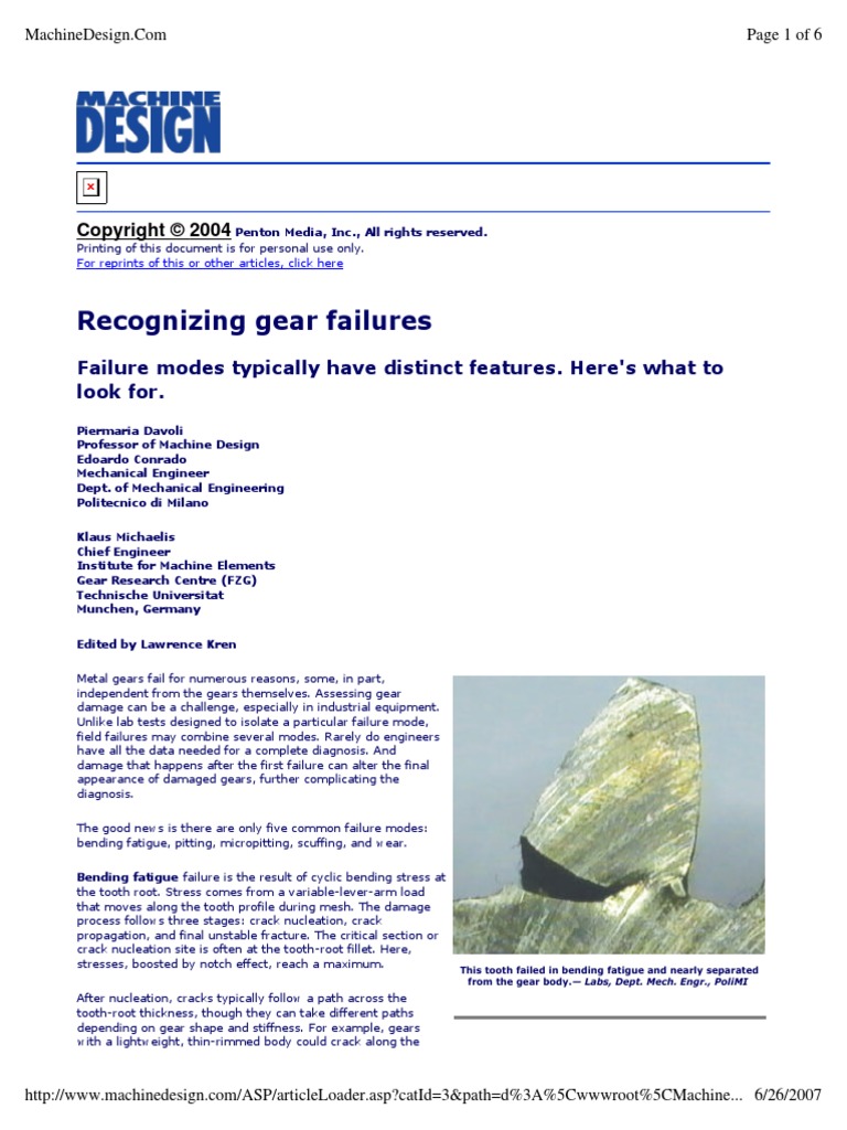 Recognizing Gear Failures | PDF | Gear | Wear