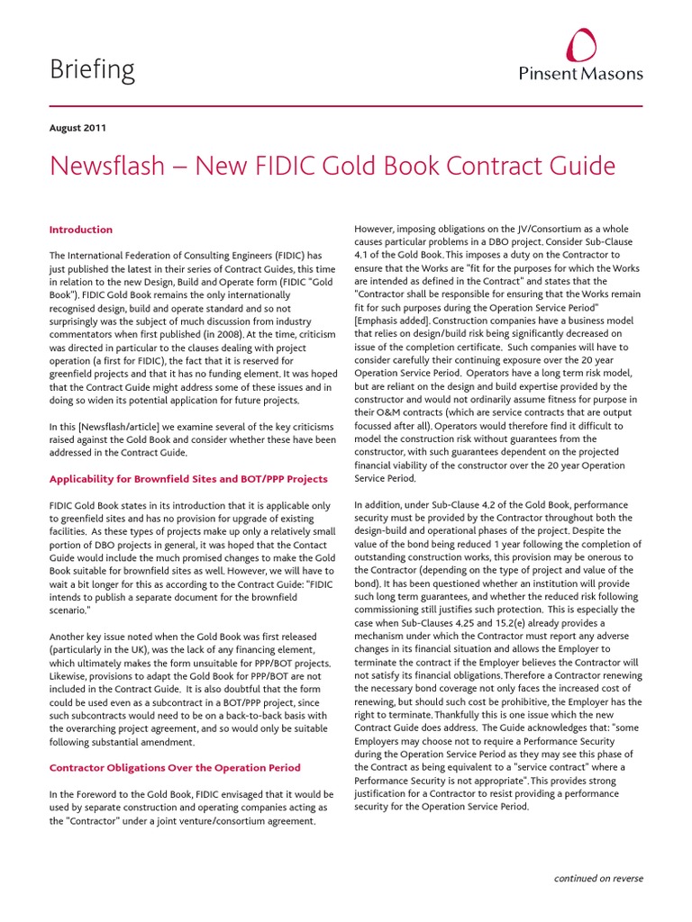 New FIDIC Gold Book Contract Guide | Limited Liability Partnership ...