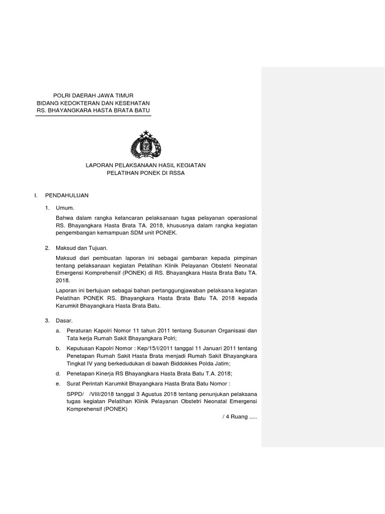 Laporan Pelatihan Ponek | PDF