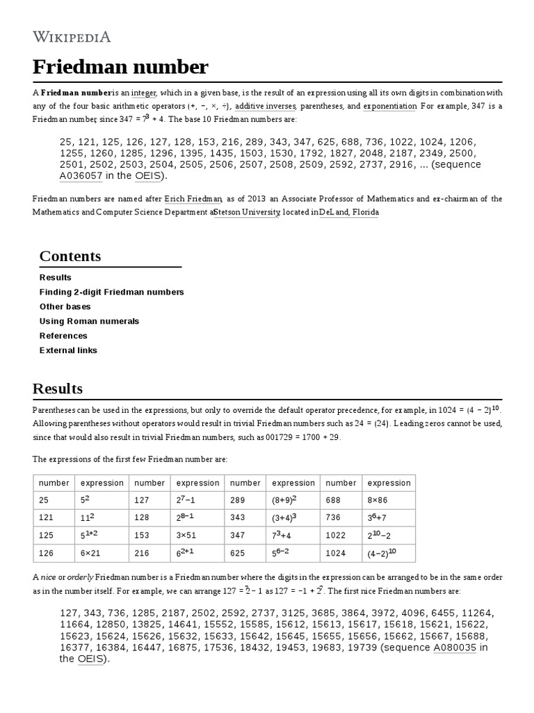 Friedman Number | PDF | Discrete Mathematics | Teaching Mathematics