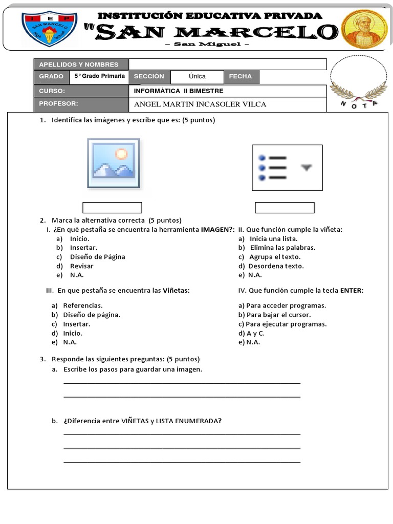 Evaluacion 5 To Grado Primaria II Bimestre | PDF