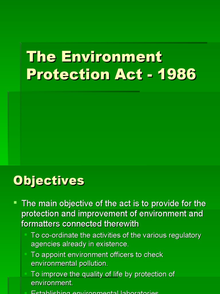 The Environment Protection Act - 1986 | PDF | Pollution | Natural ...