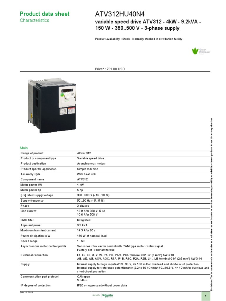 Altivar 312 Variable Frequency Drives VFD - ATV312HU40N4 | PDF ...
