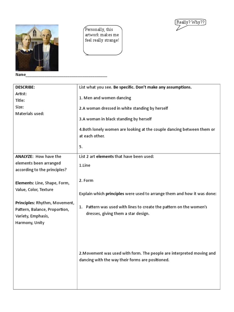 Art Criticism Worksheet | PDF | Psychology | Psychological Concepts