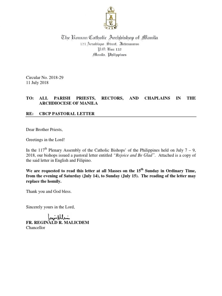 CBCP Pastoral Letter 2018