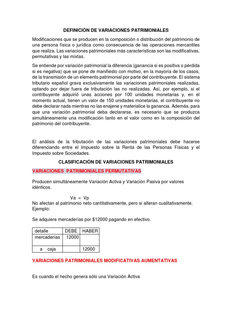 Definición de Variaciones Patrimoniales | PDF | Bienes (Ley) | Impuestos