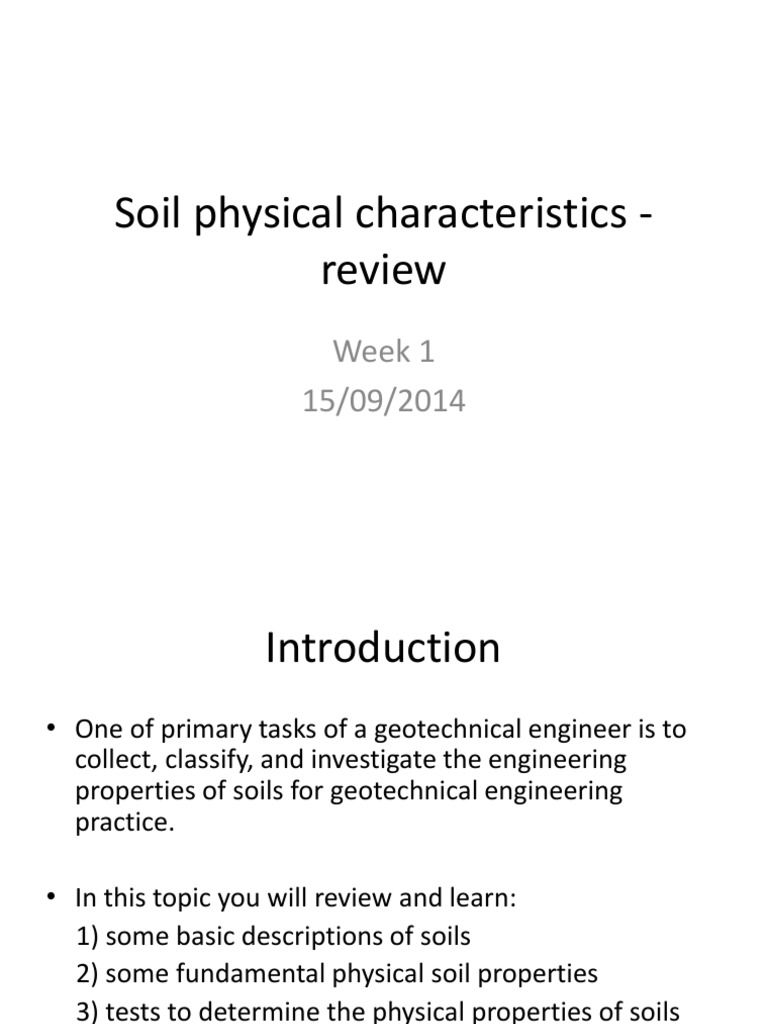 Week 1 - Soil Physical Characteristics | PDF | Solid Mechanics ...