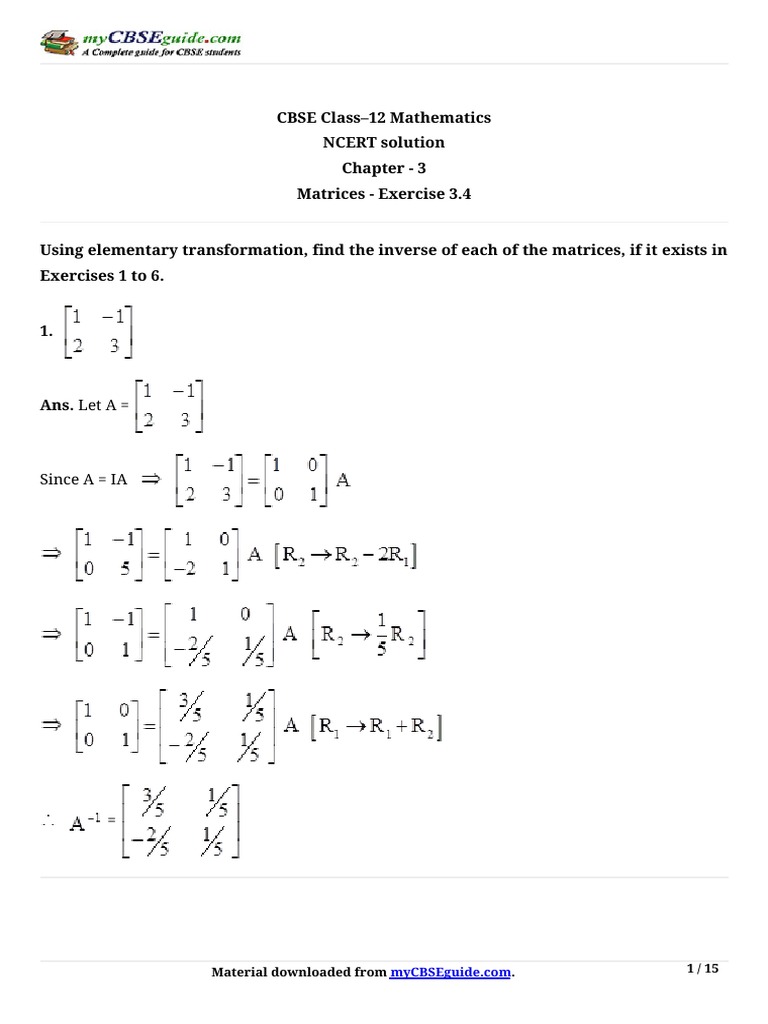 CBSE Class-12 Mathematics NCERT Solution Chapter - 3 Matrices ...