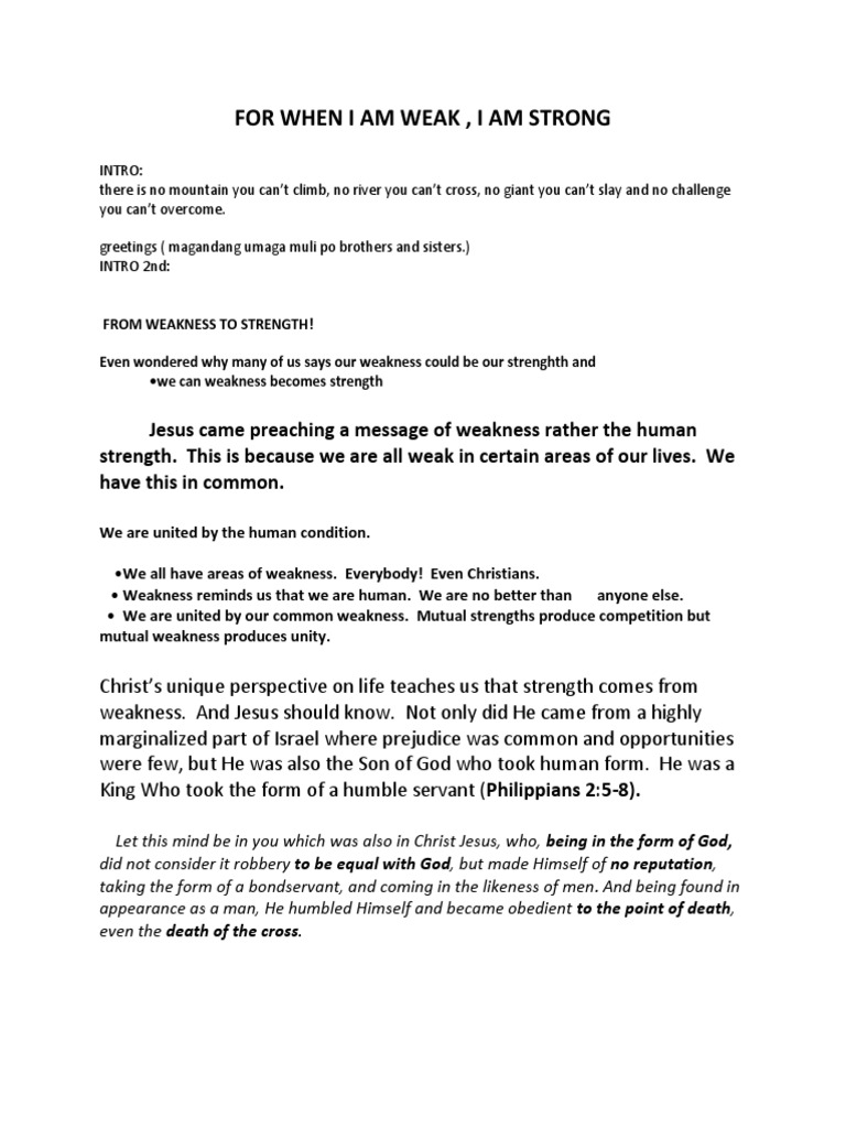 For When I Am Weak, I Am Strong | PDF | God In Christianity | Jesus