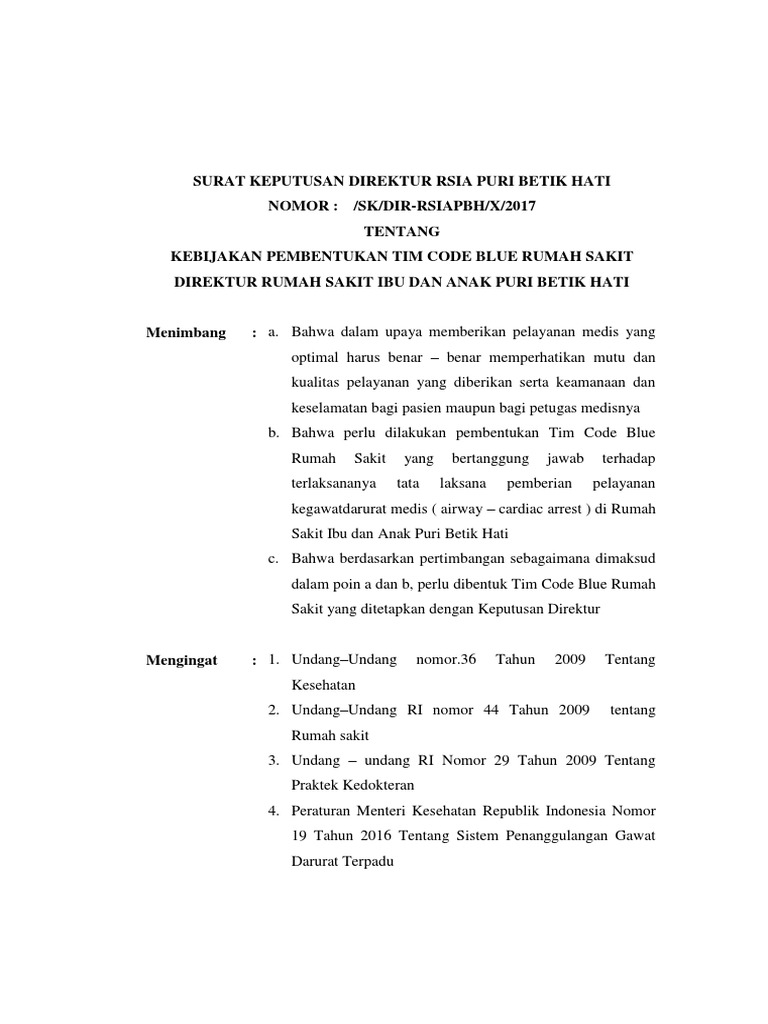 SK Pembentukan Tim Code Blue Rumah Sakit | PDF