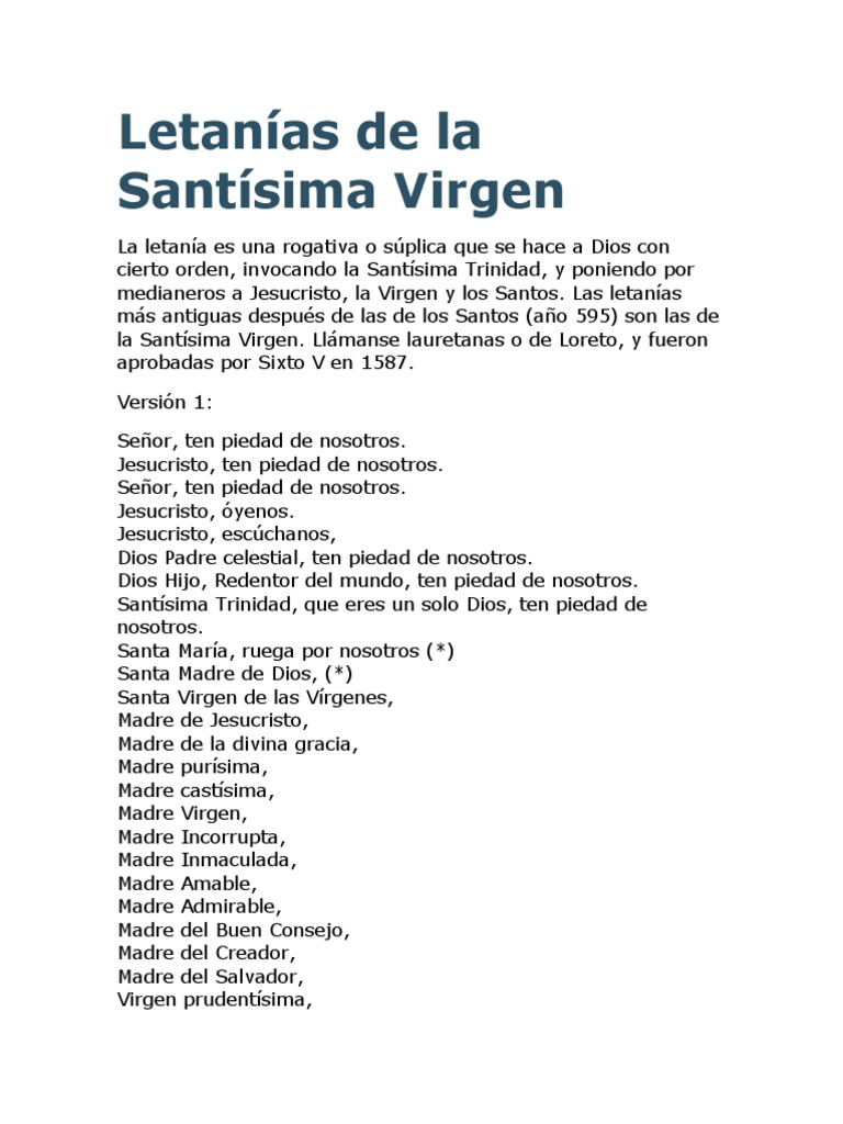 Letanías a la Santísima Virgen María | PDF | María, madre de Jesús ...