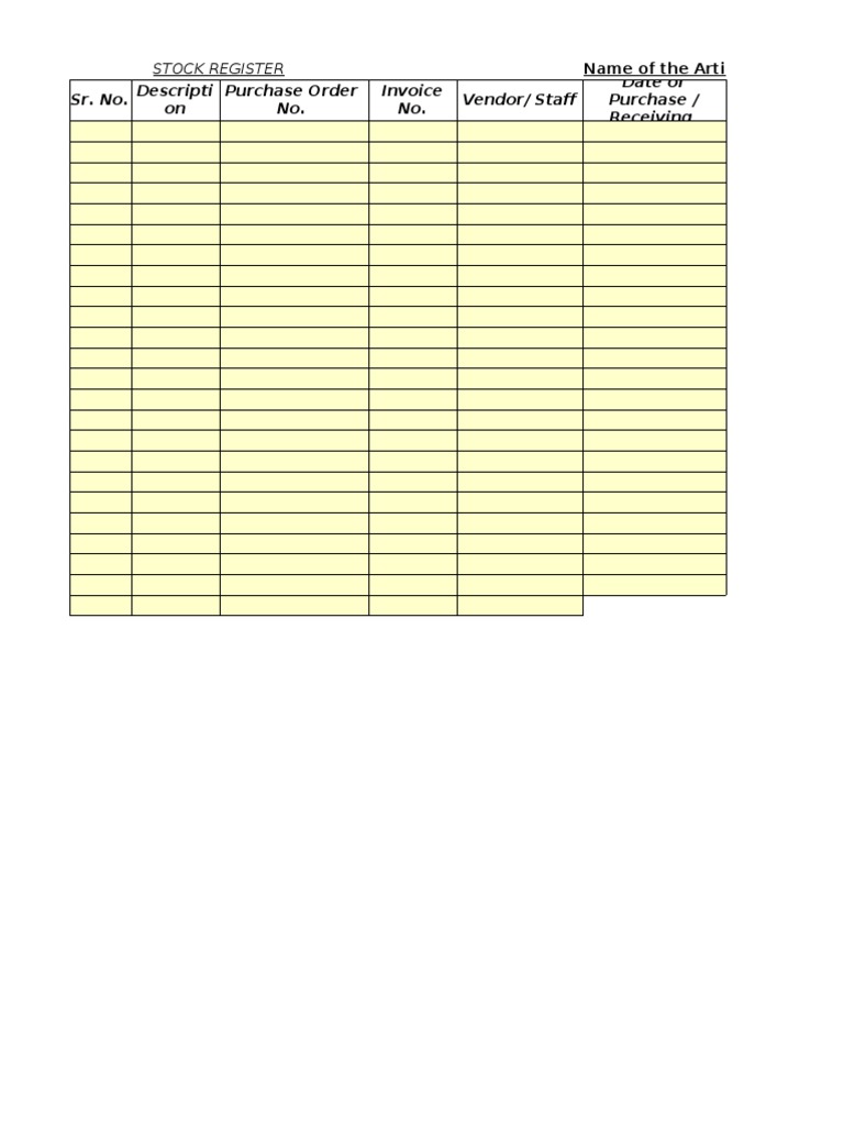 Stock Register Format Template | PDF