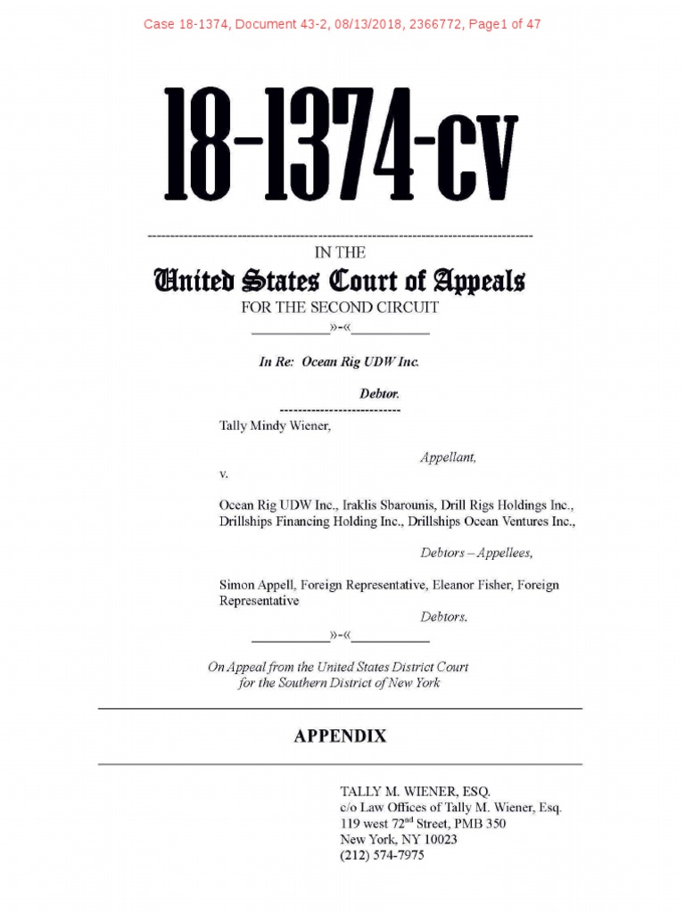 Appendix to Appellant/Petitioner's Brief (In Re: Ocean Rig UDW Inc ...