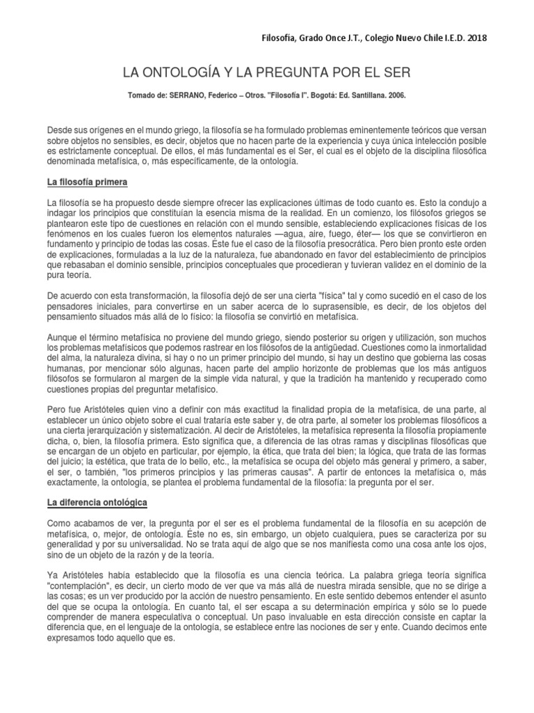 Ontología: La Pregunta por el Ser | PDF | Metafísica | Esencia