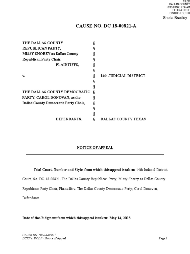 Dallas County Republican Notice of Appeal | PDF | Government ...