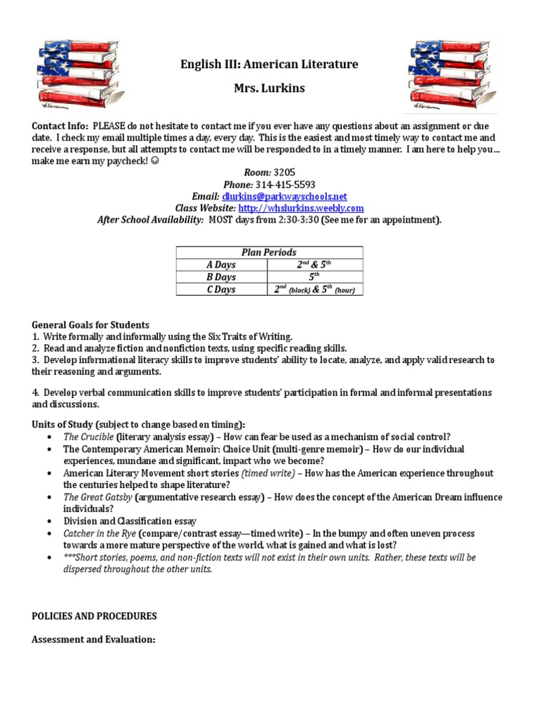 Course Syllabus English III 2018 | PDF | Homework | Essays