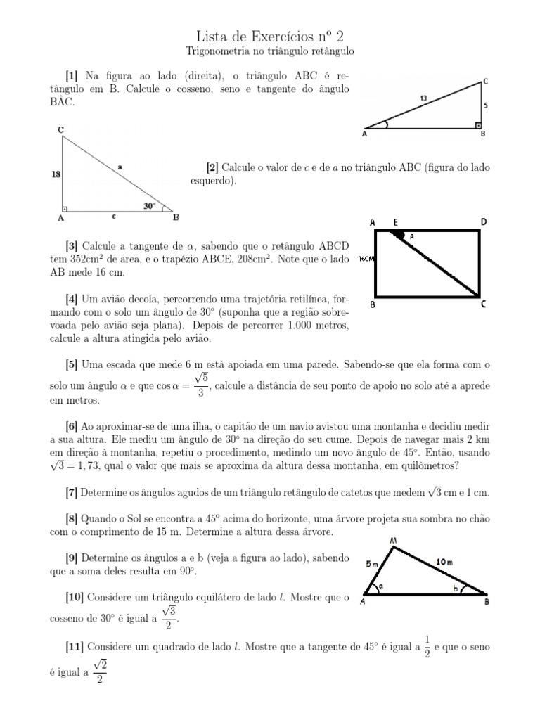 Exercicios Trigonometria | Trigonometria | Geometria Triangular