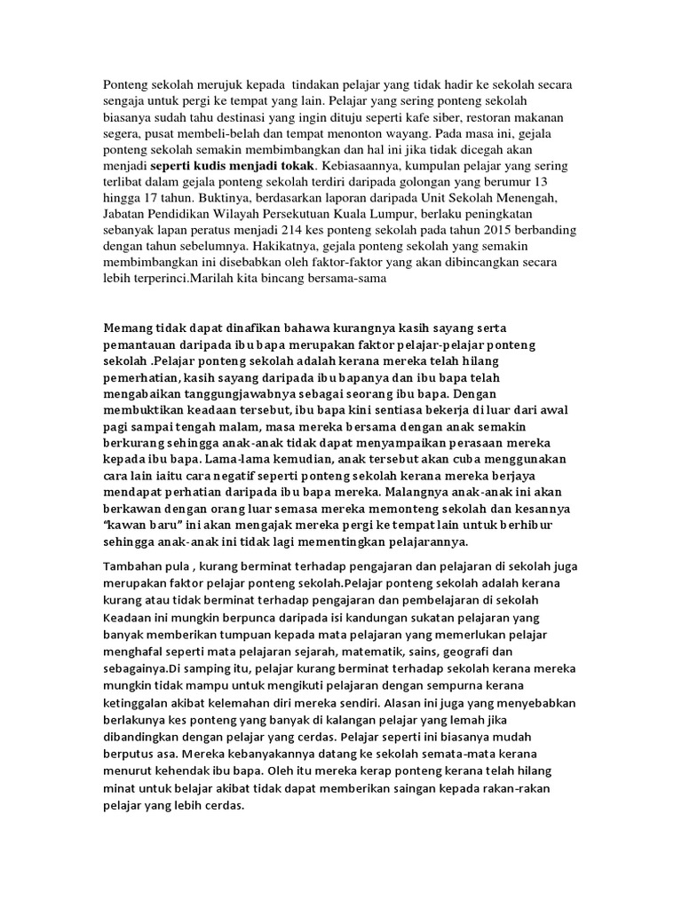 Punca-Punca Pelajar Ponteng Sekolah | PDF
