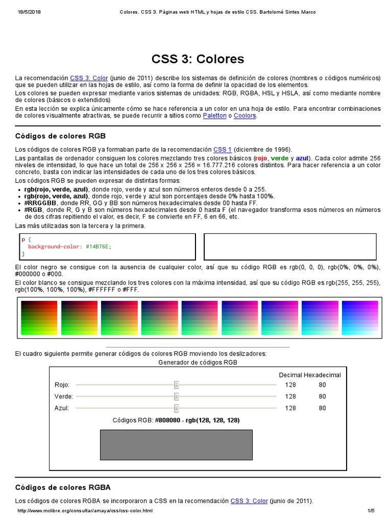 Colores. CSS | Modelo de color Rgb | Hojas de estilo en cascada