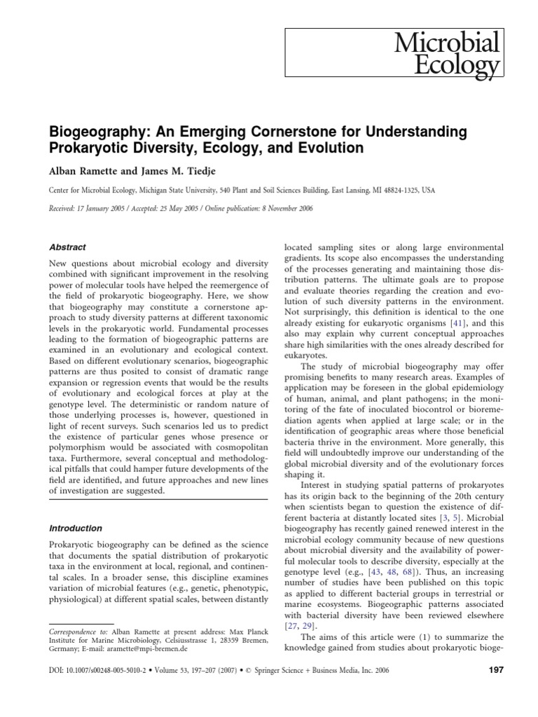Microbial Ecology: Biogeography: An Emerging Cornerstone For ...