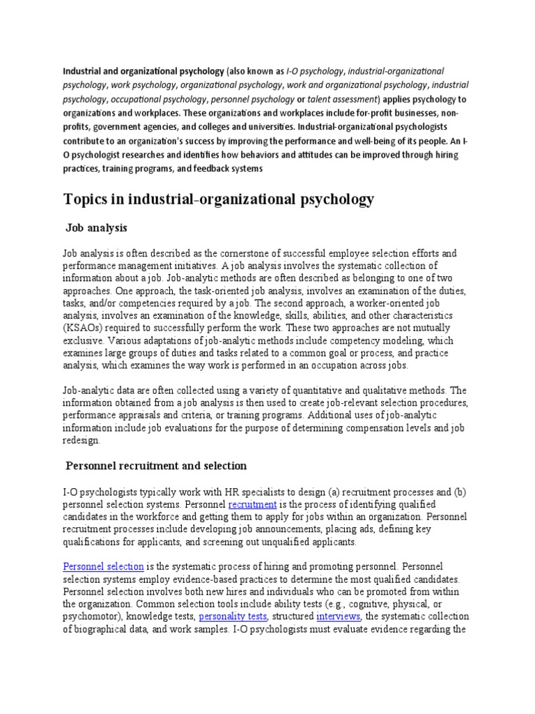 Topics in Industrial-Organizational Psychology: Job Analysis | PDF ...