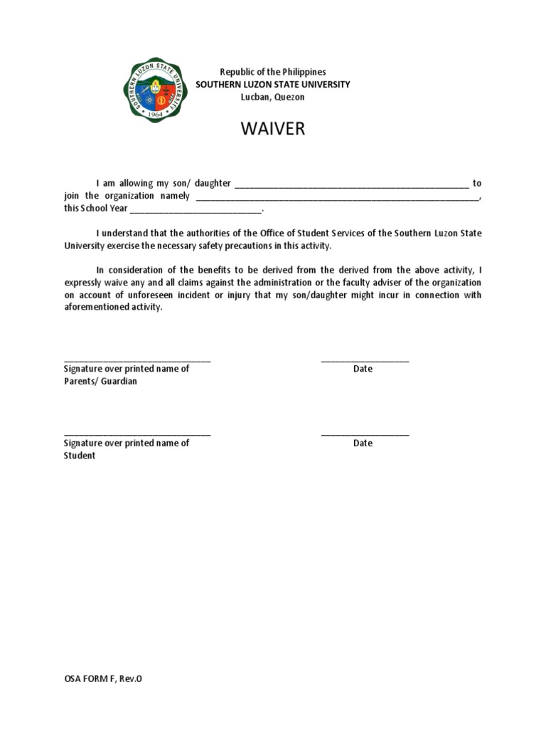 OSA FORM F Waiver To Join The Organization | PDF