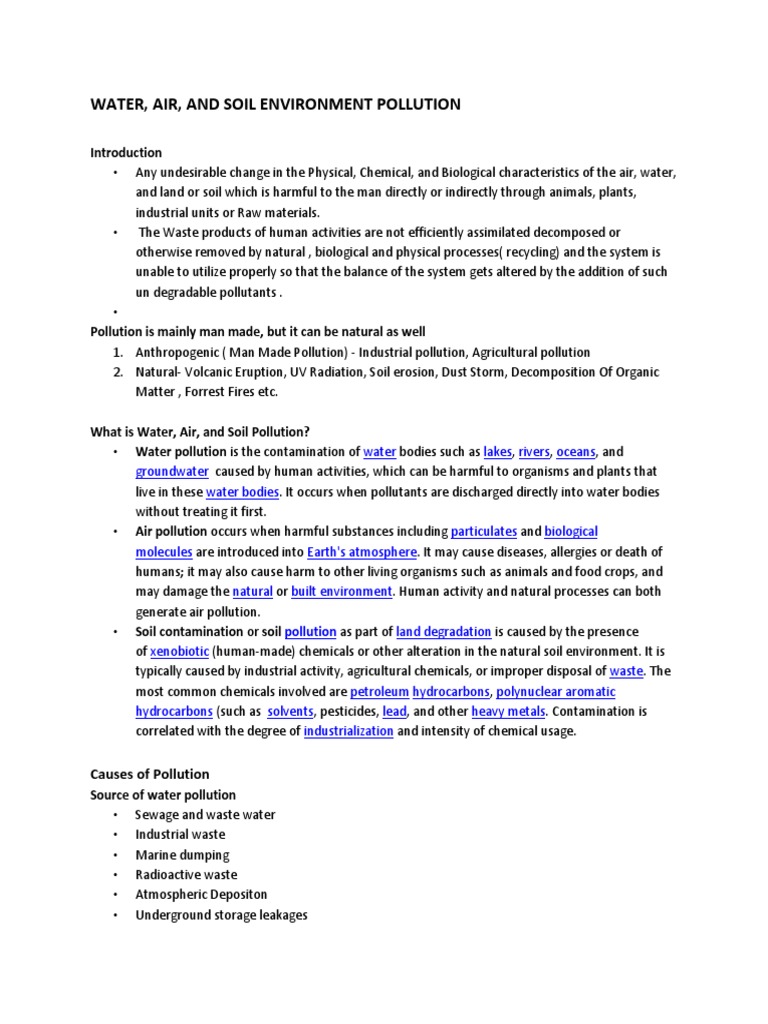 Water, Air, and Soil Environment Pollution | PDF | Water Pollution ...