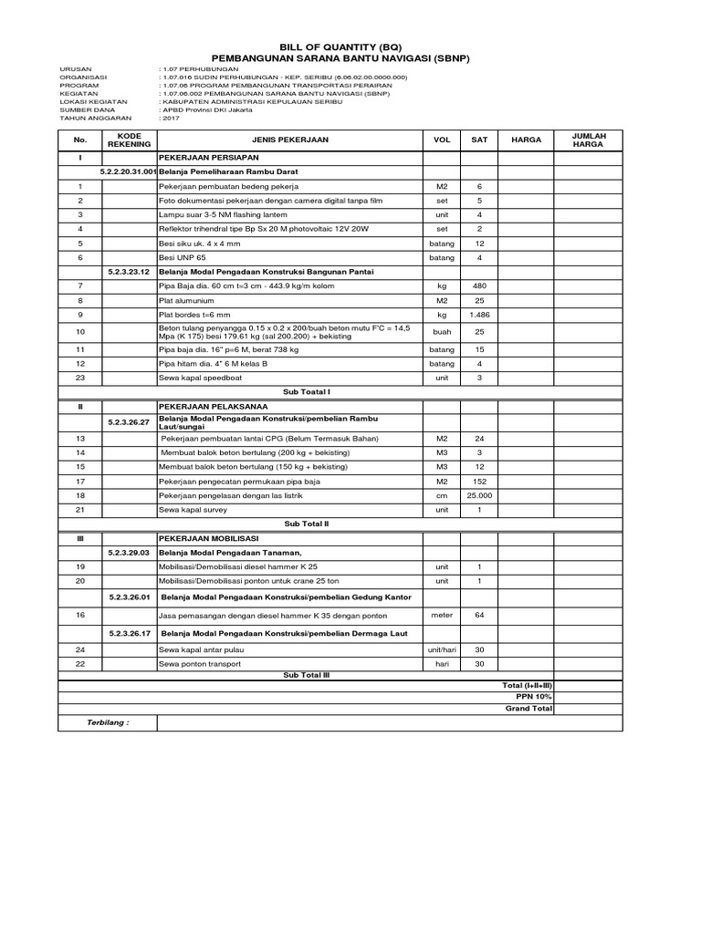 Bill of Quantity | PDF